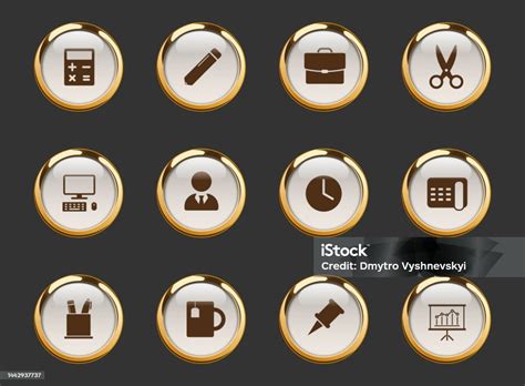 어두운 배경에 사무실 금색 테두리 벡터 아이콘입니다 웹 모바일 및 Ui 디자인을 위한 골드 프레임의 사무실 아이콘 가장자리에