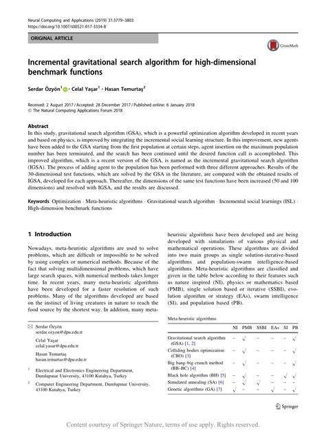 Incremental Gravitational Search Algorithm For High Dimensional