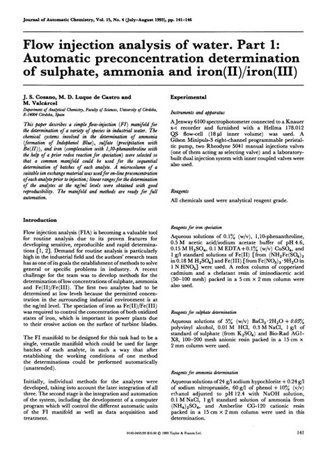Pdf Flow Injection Analysis Of Water Part 1 Automatic