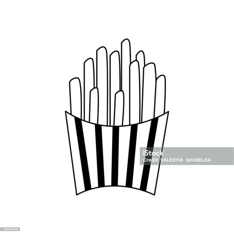 만화 감자 튀김 패스트 푸드 낙서 감자 칩 길거리 음식 개념 라인 아트 스케치 템플릿을 설명합니다 흑백 아이콘입니다 손으로 그린