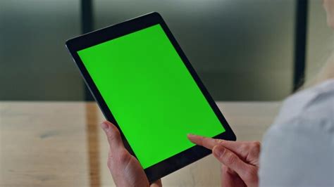 Premium Photo Manager Finger Touching Greenscreen Tablet At Office Woman Using Chromakey Tab