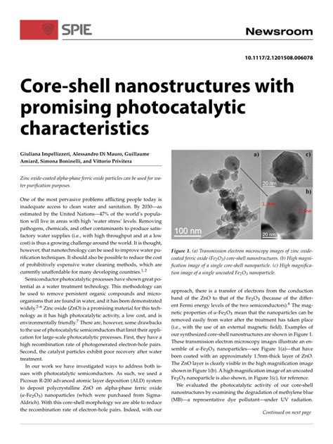 PDF Core Shell Nanostructures With Promising Photocatalytic Characteristics