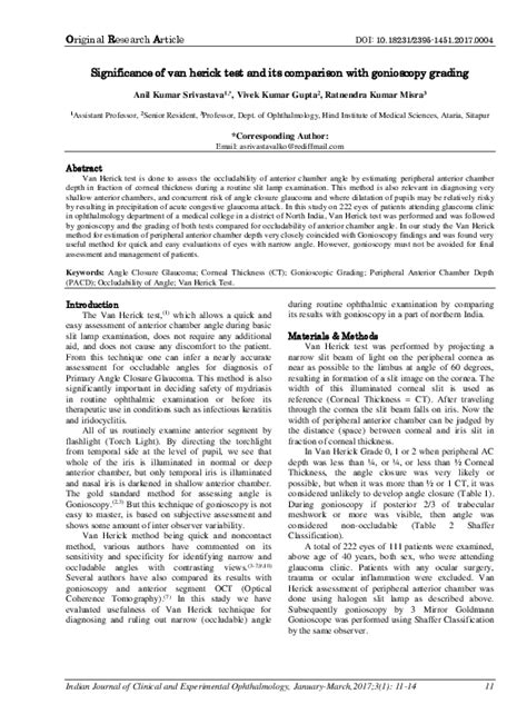 Pdf Significance Of Van Herick Test And Its Comparison With Gonioscopy Grading
