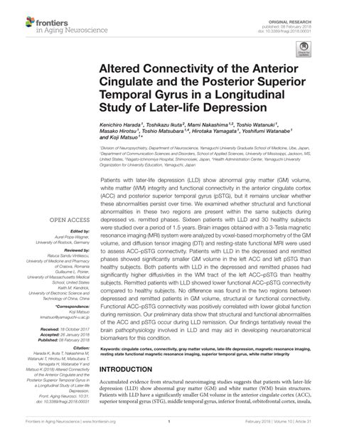 Pdf Altered Connectivity Of The Anterior Cingulate And The Posterior Superior Temporal Gyrus