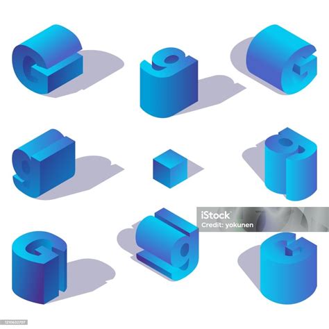 아이소메트릭 알파벳 글꼴 요소 영어 문자 G 평면 그림자와 다양한 단축에 3d 효과 문자 창조적 인 로고 쓰기를위한 스톡 벡터