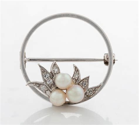 Cultured Pearl And Diamond Spray Brooch Brooches Jewellery