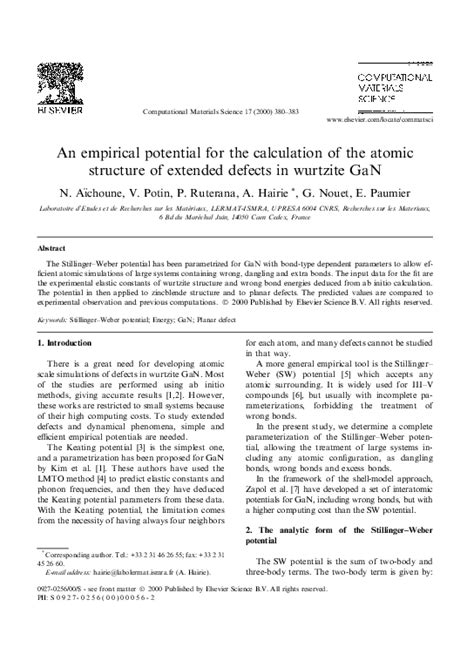 Pdf An Empirical Potential For The Calculation Of The Atomic Structure Of Extended Defects In