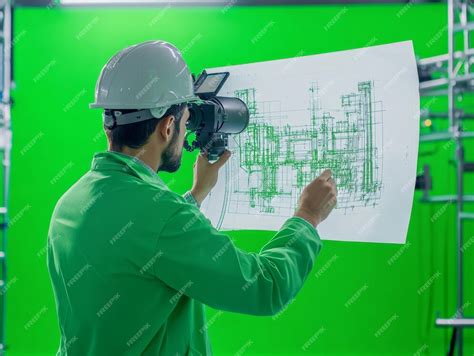 Full Body Engineer Working On Technical Drawings Premium Ai Generated