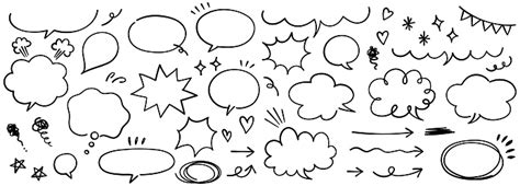 손으로 쓴 연설 풍선과 카와이 낙서 삽화 세트 그리기에 대한 스톡 벡터 아트 및 기타 이미지 그리기 말풍선 대화 풍선 문자 기호 Istock