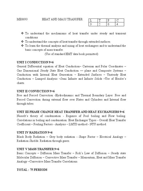 Heat And Mass Transfer Syllabus Pdf Thermal Conduction Heat Transfer