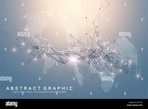 Big Data Visualization With A World Globe Abstract Vector Background With Dynamic Waves Global