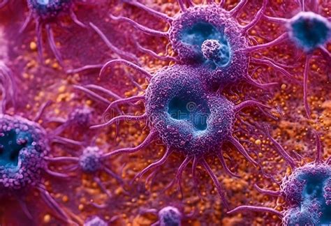 An Image Of Many Different Colored Virus Cells In The Air Stock