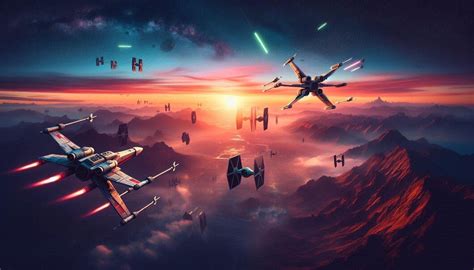 Epic Star Wars Galactic Battle With Iconic Spaceships And Laser Blasts