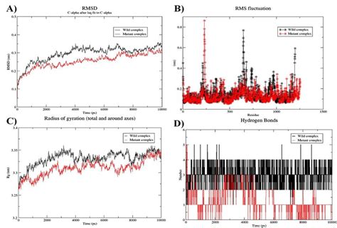 Md Simulation Analysis Wild Black And Mutant Red Complexes A Rmsd