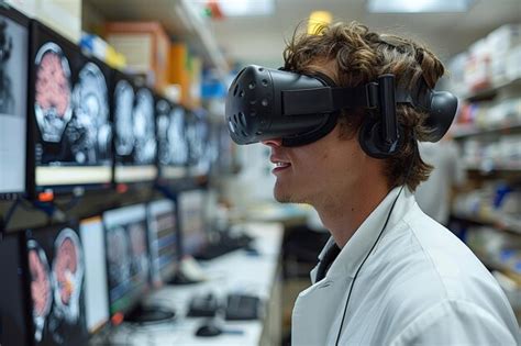 Man Using Virtual Reality Headset In Factory Premium Ai Generated Image