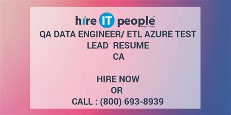 qa data engineer etl azure test lead resume ca hire it people we