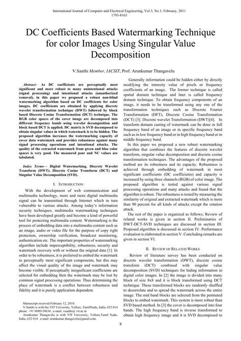 Pdf Dc Coefficients Based Watermarking Techniquefor Color Images