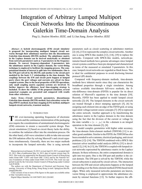 Pdf Integration Of Arbitrary Lumped Multiport Circuit Networks Into The Discontinuous Galerkin