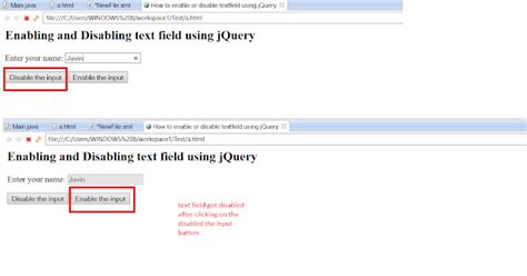 How To Enable Disable An Element Using Jquery And Javascript Example