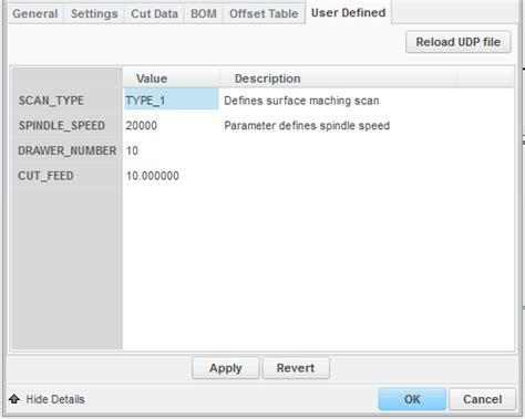 Example User Defined Tool Parameters