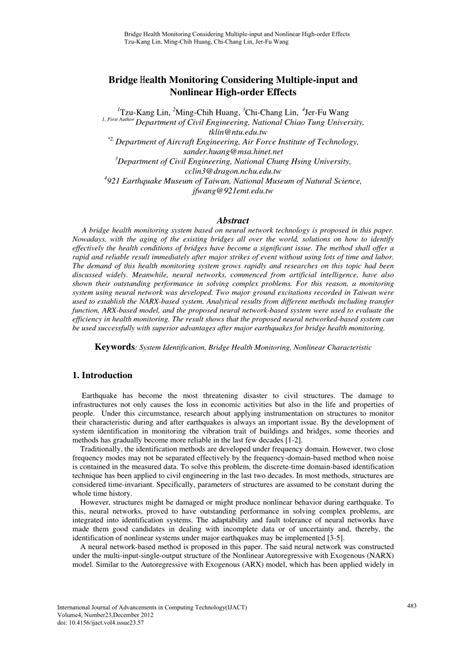 Pdf Bridge Health Monitoring Considering Multiple Input And Nonlinear