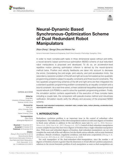 pdf neural dynamic based synchronous optimization scheme of dual redundant robot manipulators