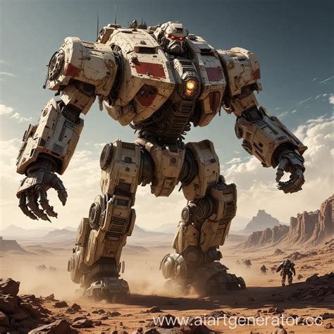 Massive Imperial Titan Robot Stomping Across Lifeless Planet In Sunny War Scene Ai Art Generator