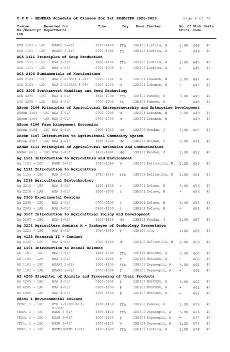General Schedule Of Classes First Semester 2025 2026 Central