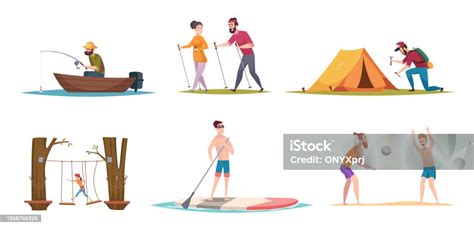 야외 활동 공원 여행 라이프 스타일 모험에 관광 탐험 하이킹 피크닉 캐릭터 는 행동에 정확한 벡터 사람들을 Leasure 포즈 배낭에 대한 스톡 벡터 아트 및 기타 이미지