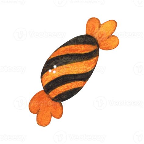 Candy In Striped Wrapper Halloween Party Decoration Watercolor Cartoon Hand Drawn Illustration