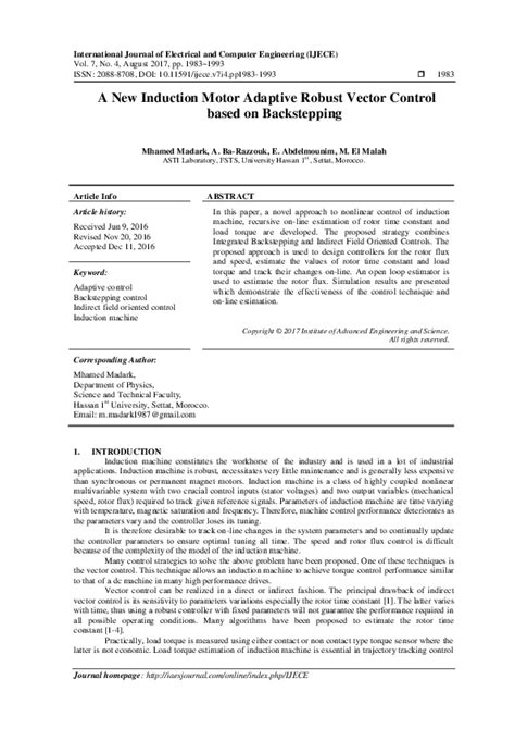 Pdf A New Induction Motor Adaptive Robust Vector Control Based On Backstepping