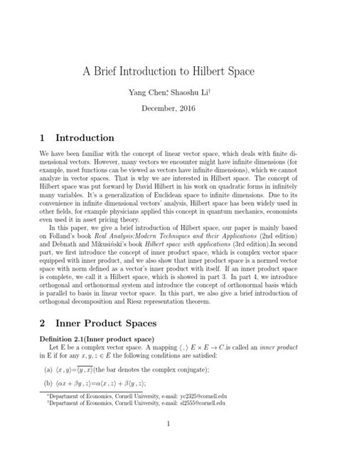 Brief Introduction To Hilbert Space Pdf Hilbert Space Basis