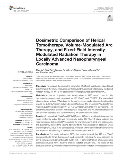 Pdf Dosimetric Comparison Of Helical Tomotherapy Volume Modulated Arc Therapy And Fixed