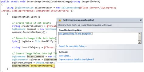 Error Operand Type Clash Sqlvariant Is Incompatible With Image