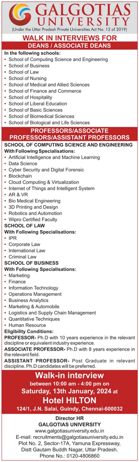 faculty job vacancies at galgotias university gautam buddh nagar