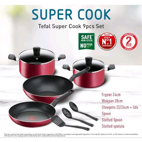【ready Stock】tefal Supercook 9pcs Set Frypan 24cm Wokpan 28cm