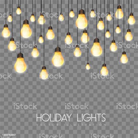 투명 한 배경에 금 또는 노란색 램프의 벡터 Garlang 조명 벡터 일러스트레이션의 휴일 문자열 스트링 라이트에 대한 스톡