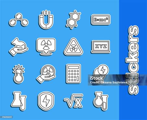 Set Line Test Tube And Flask Head Electric Symbol Xyz Coordinate System Chemical Formula