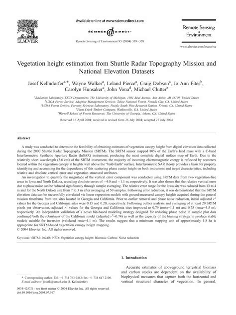 Pdf Vegetation Height Estimation From Shuttle Radar Topography Mission And National Elevation