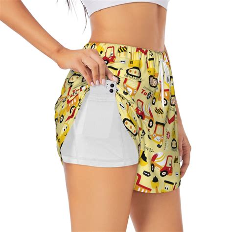 Gaeub Funny Construction Vehicles Print Womens Athletic Shorts High
