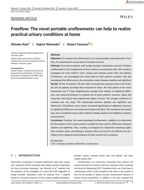 Pdf Freeflow The Novel Portable Uroflowmeter Can Help To Realize