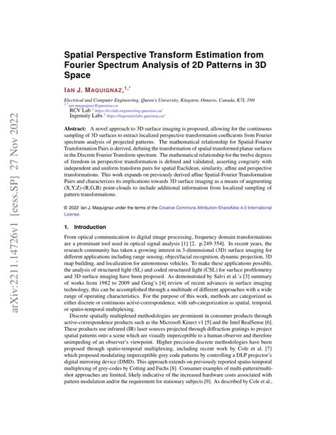 Pdf Spatial Perspective Transform Estimation From Fourier Spectrum Analysis Of 2d Patterns In