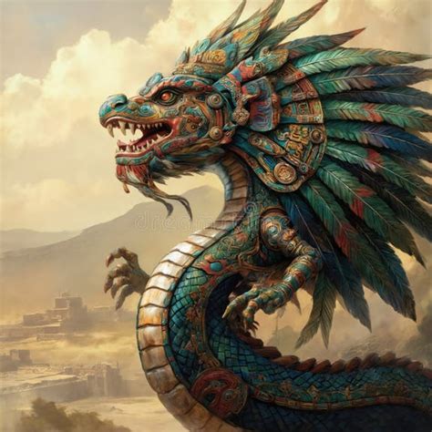 Majestic Feathered Serpent God Quetzalcoatl Rendered In Intricate