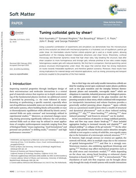Pdf Tuning Colloidal Gels By Shear Caltechauthorsauthorslibrary