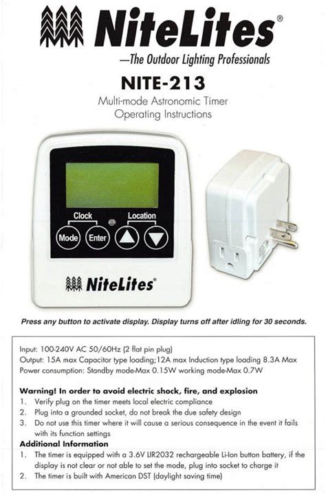 nite 209 and nite 213 timer reset instructions