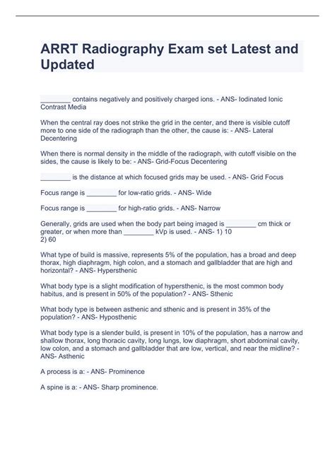 ARRT RADIOGRAPHY EXAM SET WITH COMPLETE SOLUTION LATEST Bundled Docs Stuvia UK