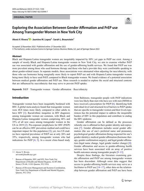 Exploring The Association Between Gender Affirmation And PrEP Use Among Transgender Women In New