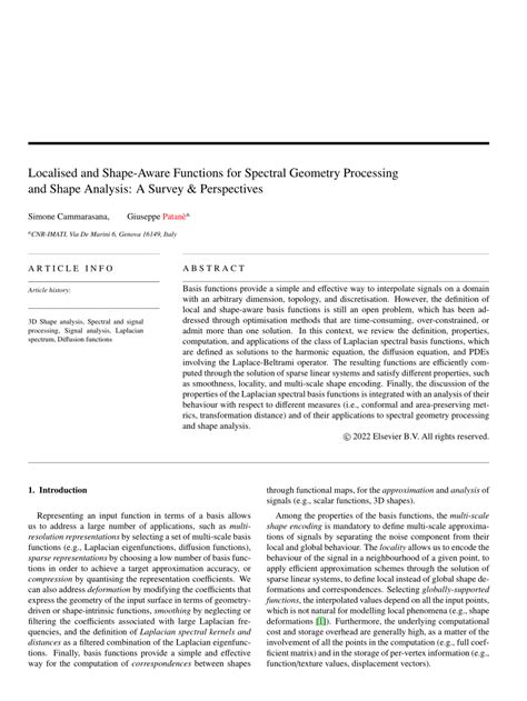 Pdf Localised And Shape Aware Functions For Spectral Geometry Processing And Shape Analysis A