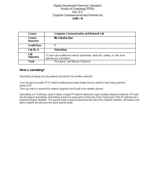 Ccn Lab 6 Pdf Ip Address Internet Architecture
