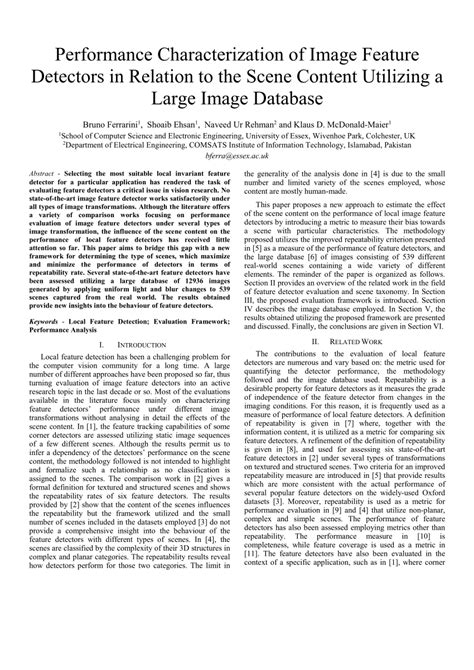 Pdf Performance Characterization Of Image Feature Detectors In